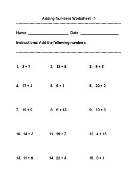 Adding Numbers Printable Worksheets By Taylor Hallman TPT