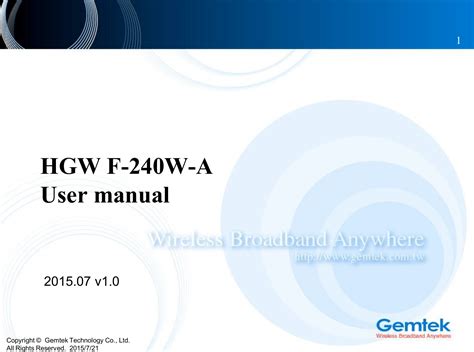 Gemtek Technology F240wa 7368 Isam Cpe User Manual