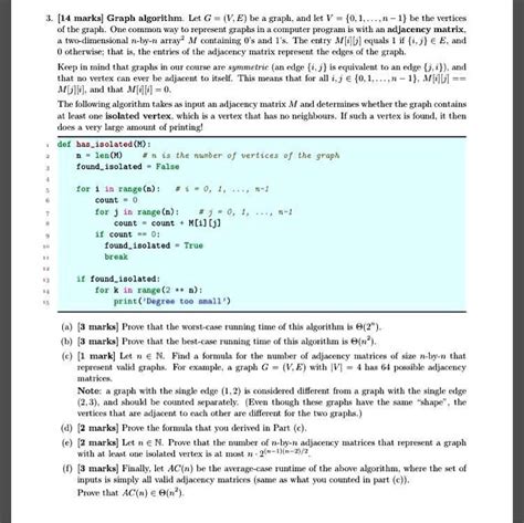 Solved 3 14 Marks Graph Algorithm Let G Ve Be A Graph And Let V 0 1 N 1 Be The
