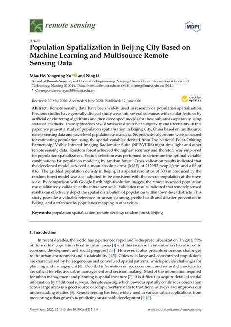 Pdf Population Spatialization In Beijing City Based On Machine
