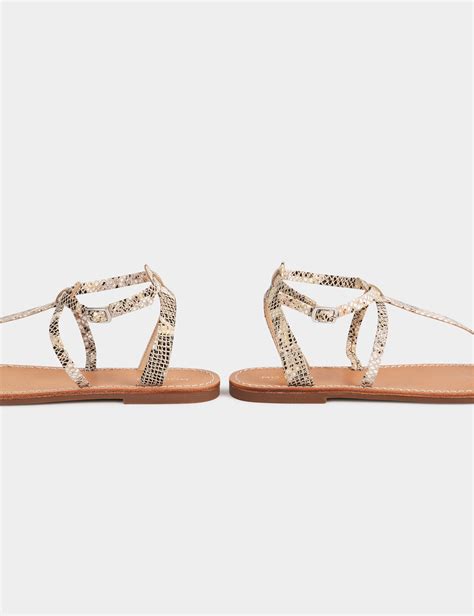 sandales plates aspect python beige femme morgan