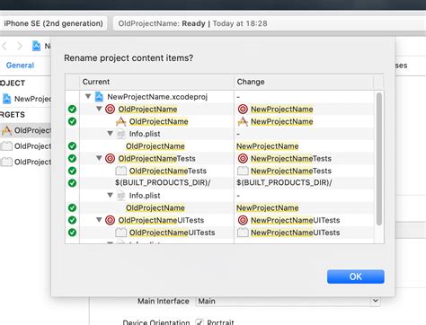 how to rename an xcode project