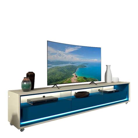 Rack Com Led Pra Tv 75 Polegadas 212cm Requinte Rodízios Gelius Off Whiteazul