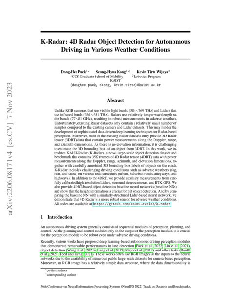 K Radar 4d Radar Object Detection Pdf