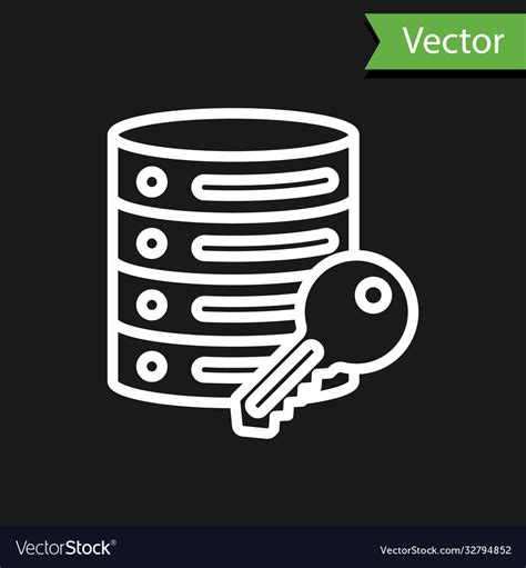 White Line Server Security With Key Icon Isolated Vector Image