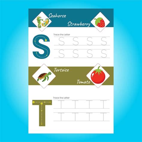 아이들을위한 알파벳 추적 워크 시트 프리미엄 벡터