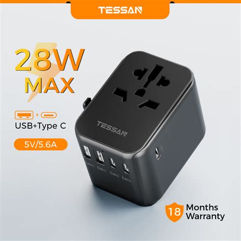 Tessan Universal Travel Adapter International Power Adapter 5 6a 3 Usb C 2 Usb A Ports Plug
