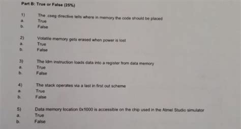 Solved Part B True Or False 25 1 The Cseg Directive