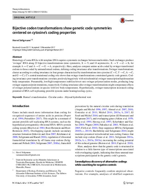 Pdf Bijective Codon Transformations Show Genetic Code Symmetries
