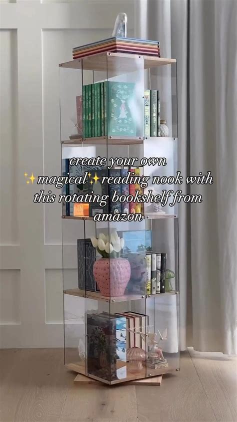 Takekit Rotating Bookshelf 360 Degree Revolving Bookcase 4 Tier Spinning Bookshelf Clear