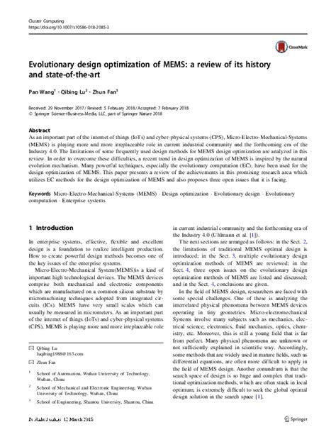Pdf Evolutionary Design Optimization Of Mems A Review Of Its History