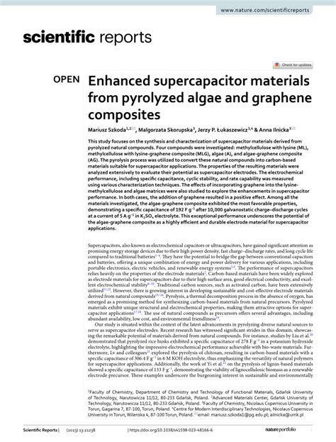Pdf Enhanced Supercapacitor Materials From Pyrolyzed Algae And