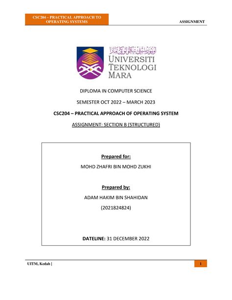 csc204 section b structured operating systems assignment diploma