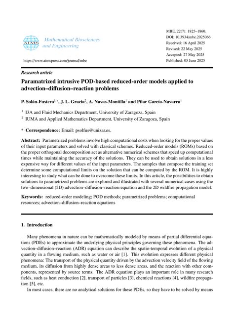 Pdf Paramatrized Intrusive Pod Based Reduced Order Models Applied To Advection Diffusion
