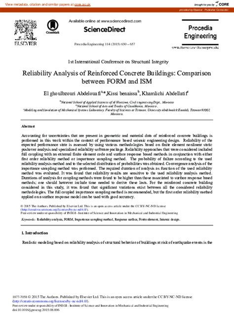Pdf Reliability Analysis Of Reinforced Concrete Buildings Comparison Between Form And Ism