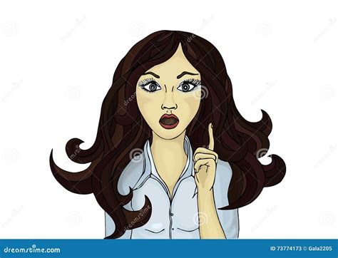 Удивленная и восторженная молодая женщина указывает с индексом Иллюстрация штока иллюстрации