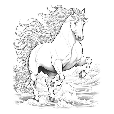 Раскраска Лошадь бежит по волнам распечатать или скачать