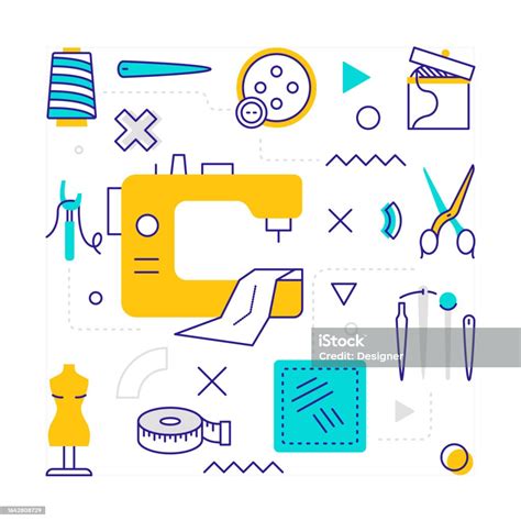 웹 페이지 헤드 라인 브로셔 연례 보고서 및 도서 표지를위한 Sewing 관련 라인 스타일 배너 디자인 가위에 대한 스톡 벡터 아트 및 기타 이미지 Istock