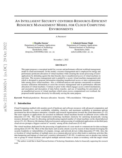 Pdf An Intelligent Security Centered Resource Efficient Resource Management Model For Cloud