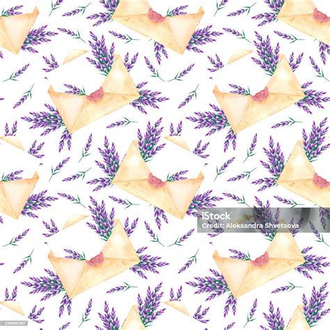 손으로 그린 수채화 편지 와 라벤더 꽃 Seamless 패턴 와 백색 배경 고립된 섬유 직물 및 기타 인쇄 제품에 사용할 수