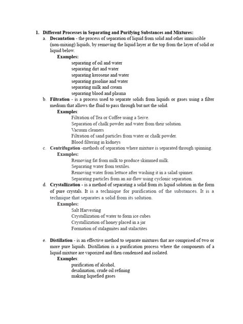 Different Processes In Separating And Purifying Substances And Mixtures