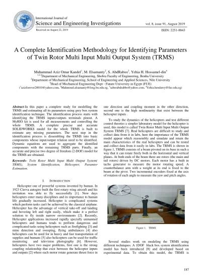 a complete identification methodology for identifying parameters of twin rotor multi input multi