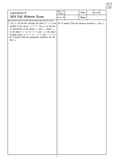 Calculus Ii 2019 Fall Midterm Exam Calculus Ii 2019 Fall Midterm Exam
