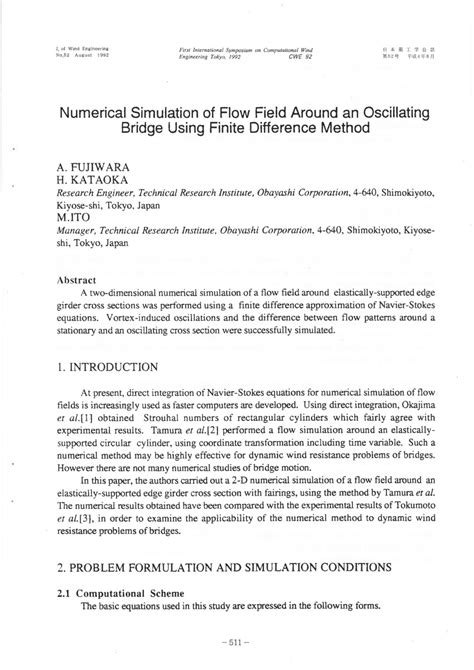 Pdf Numerical Simulation Of Flow Field Around An Oscillating Bridge