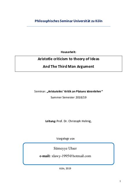 Pdf Aristotle Criticism To Theory Of Ideas And The Third Man Argument