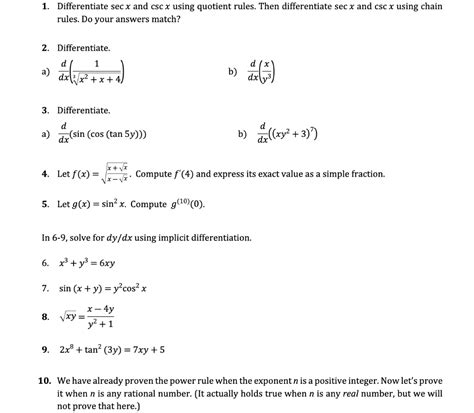 Solved 1 Differentiate Sec X And Csc X Using Quotient