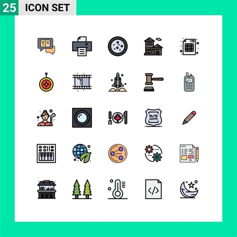 Set Of 25 Vector Filled Line Flat Colors On Grid For Badge Branding Biology Brand Office