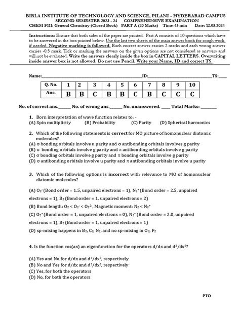 solution part a pdf molecular orbital quantum chemistry
