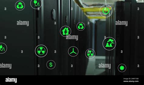 Image Of Eco Icons And Data Processing Over Computer Servers Global