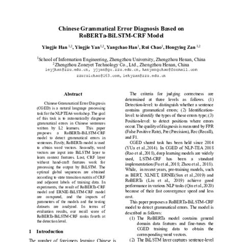 chinese grammatical error diagnosis based on roberta bilstm crf model acl anthology