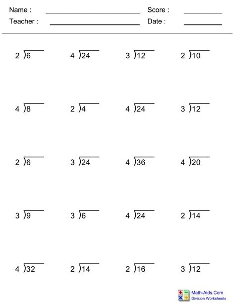 One Digit Division Worksheets