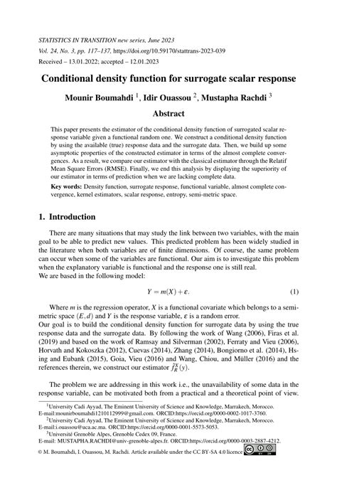 Pdf Conditional Density Function For Surrogate Scalar Response