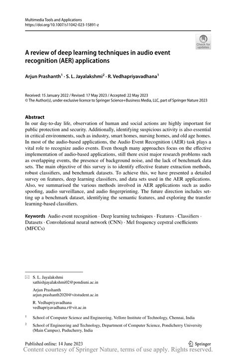 A Review Of Deep Learning Techniques In Audio Event Recognition Aer Applications Request Pdf