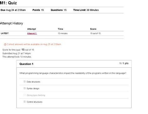 M1 Quiz Cse 240 Intro To Programming Languages 2022 Fall A M1