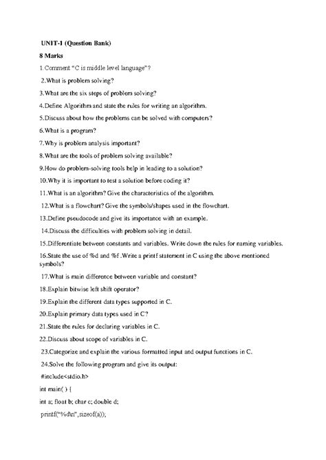 Pps Unit 1 Qb Unit 1 Question Bank Unit 1 Question Bank 8 Marks