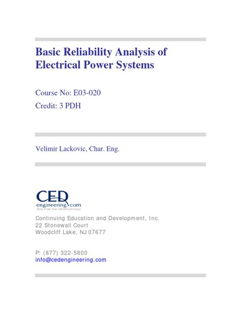 Basic Reliability Analysis Of Electrical Power Systems R1 Pdf