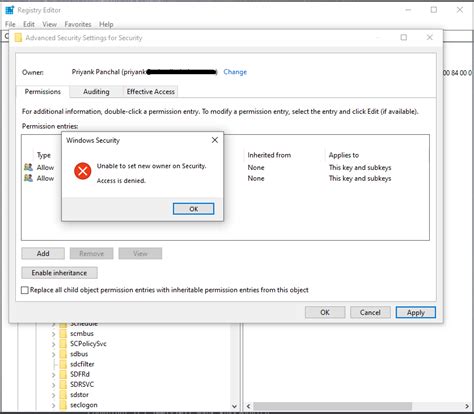Windows 10 Cannot Take Complete Ownership Of Registry Keys Using