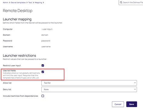 Secret Template List Fields