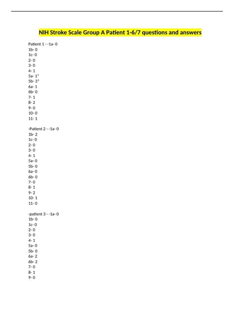 Nih Stroke Scale Group A Patient 1 6 7 Questions And Answers Nih Stroke Scale Group A Patient