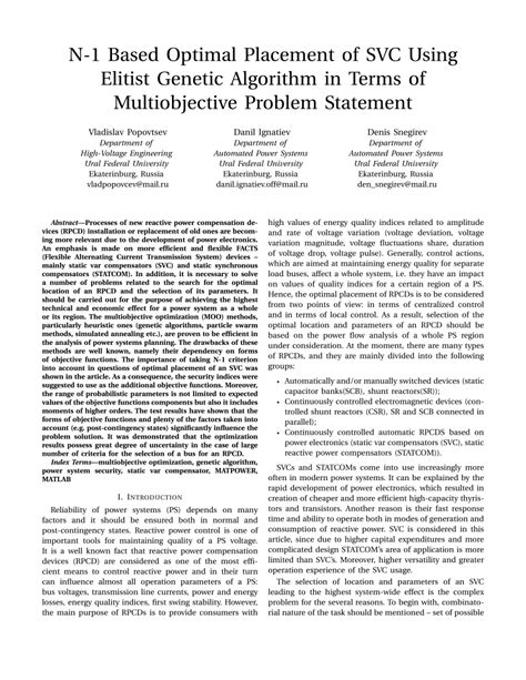 Pdf N 1 Based Optimal Placement Of Svc Using Elitist Genetic