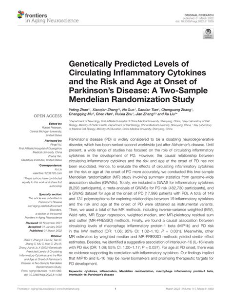 Pdf Genetically Predicted Levels Of Circulating Inflammatory Cytokines And The Risk And Age At