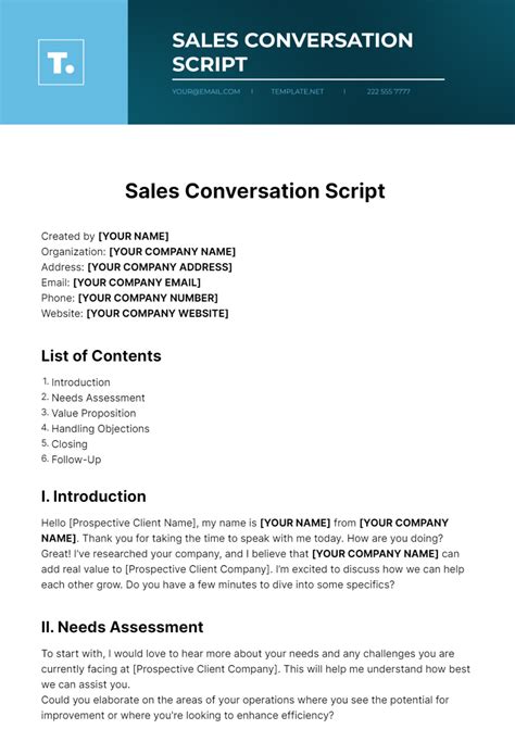 Sales Conversations Script Template Edit Online And Download Example