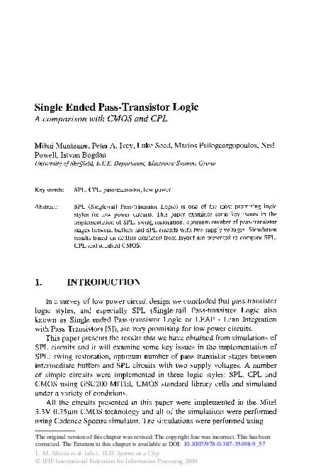 Pdf Single Ended Pass Transistor Logic