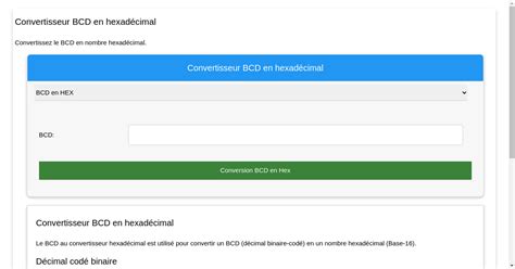 Convertisseur Bcd En Hexadécimal Conversion De Code Binaire Décimal En Hexadécimal