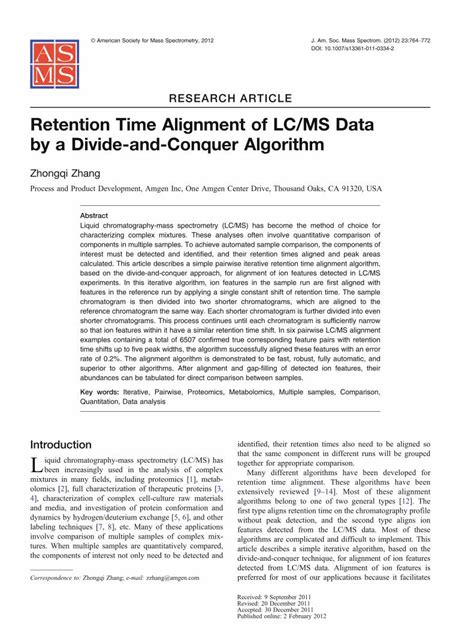Pdf Retention Time Alignment Of Lcms Data By A Divide And Conquer