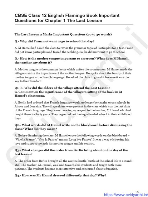 class 12 chapter 1 english flamingo important questions pdf